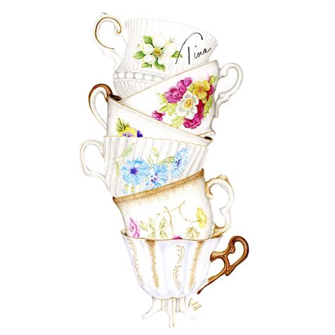 Tower Of Teacups Notelette — Tina S Gagnon Colored Pencil
