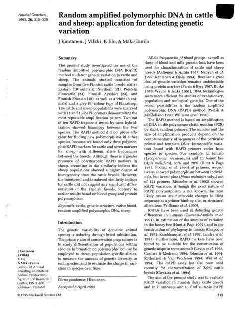Pdf Random Amplified Polymorphic Dna In Cattle And Sheep Application For Detecting Genetic
