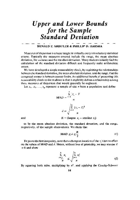 Pdf Upper And Lower Bounds For The Sample Standard Deviation