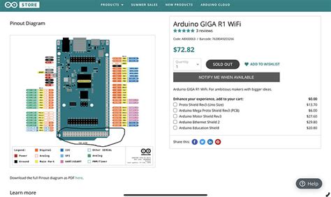 Add Giga Pinout For Bottom Header In Arduino Store Giga R1 Wifi