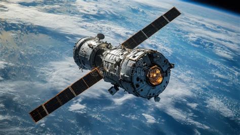 Spacecraft Orbiting Earth A High Altitude View Ai Generated Stock