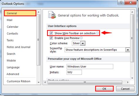 How To Show Mini Toolbar On Selection In Outlook