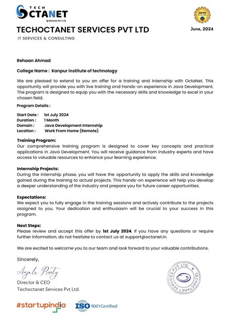 Rehaan Ahmad On Linkedin Javadeveloper Internship Octant