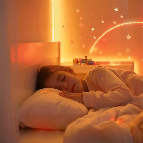 There Is A Young Girl Sleeping In A Bed With A Star Wallpaper Generative Ai Premium Ai