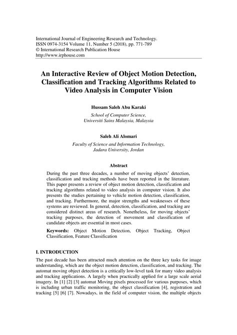 Pdf An Interactive Review Of Object Motion Detection Classification