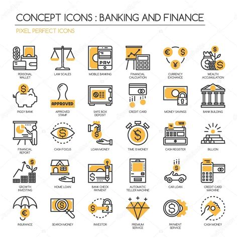 Banking And Finance Thin Line Icons Set Pixel Perfect Icons Stock