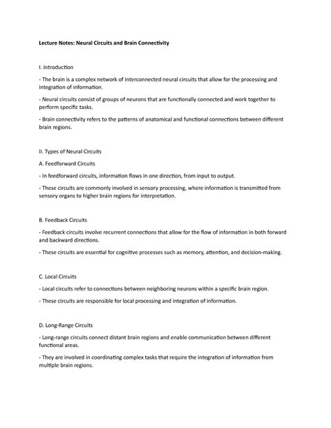 Neural Circuits And Brain Connectivity Introduction The Brain Is A Complex Network Of Studocu