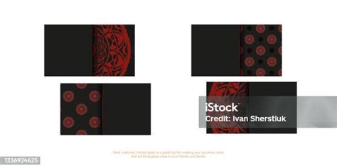 빨간색 패턴이 있는 검은색으로 인쇄 디자인 명함을 위한 템플릿입니다 텍스트와 고급 장식을위한 장소와 벡터 명함 준비 0명에 대한 스톡 벡터 아트 및 기타 이미지 Istock