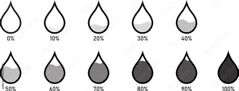 Blue Water Droplet Level Gradient Chart Bars Template 10 To 100 Percent Number Text Flat