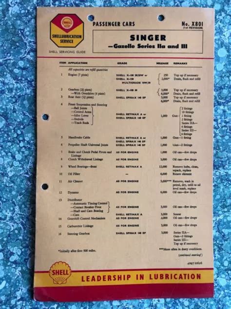 Shell Service Guide Lubrication Chart Singer Gazelle Series Iia And Iii