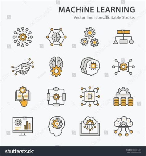 Machine Learning Icons Such Algorithm Artificial Stock Vector Royalty
