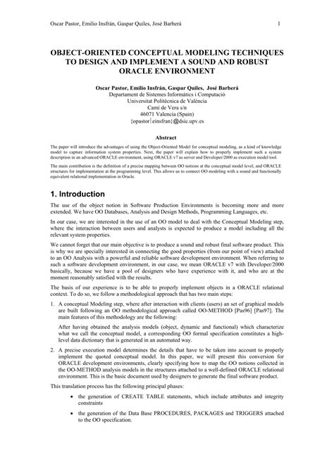 Pdf Object Oriented Conceptual Modeling Techniques To Design And