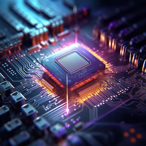 Close Up Of Electronic Circuit Board Futuristic Central Processor Unit Stock Illustration