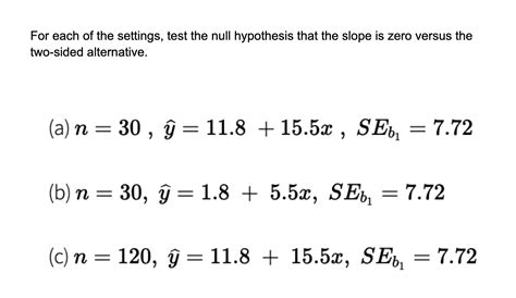 solved for each of the settings test the null hypothesis