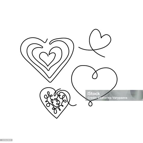 손으로 그린 하트 구성의 개요를 그립니다 인쇄 배너 카드 브로셔를 위한 한 줄 요소 벡터 일러스트 레이 션 구도에 대한 스톡 벡터 아트 및 기타 이미지 Istock