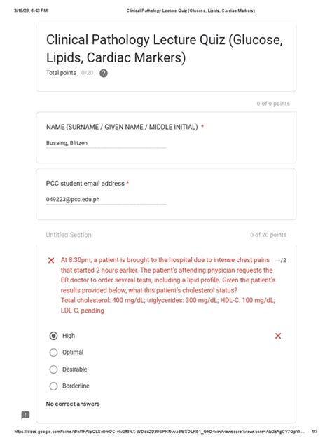 Clinical Pathology Lecture Quiz Glucose Lipids Cardiac Markers Pdf Glucose Metabolism