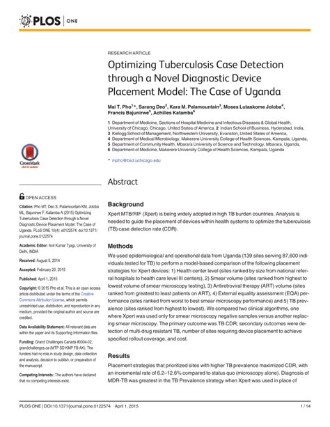 Pdf Optimizing Tuberculosis Case Detection Through A Novel Diagnostic Device Placement Model