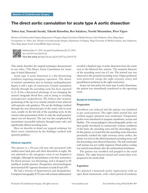 Pdf The Direct Aortic Cannulation For Acute Type A Aortic Dissection