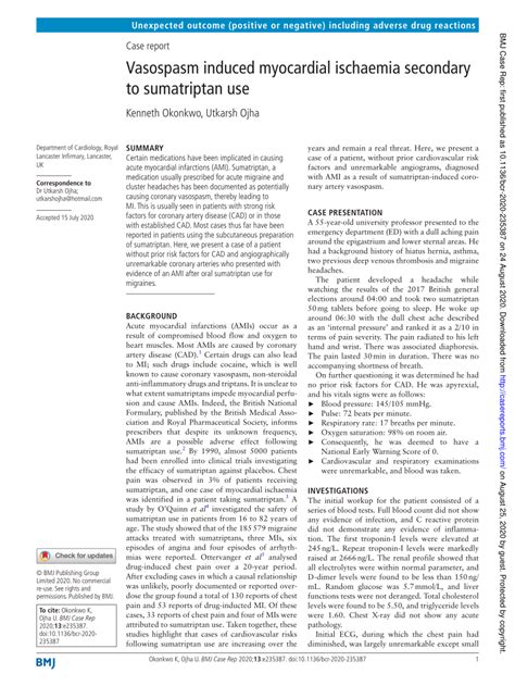 Pdf Vasospasm Induced Myocardial Ischaemia Secondary To Sumatriptan Use