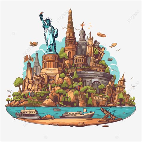 문명 클립 아트 만화 만화 섬 건물과 조각상 벡터 문명 클립 아트 만화 Png 일러스트 및 벡터 에 대한 무료 다운로드 Pngtree