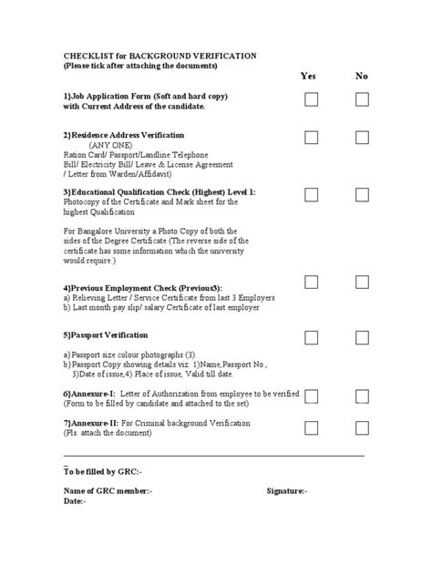 I Sec Checklist For Background Verification Pdf Passport
