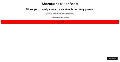 react shortcut hook forked codesandbox
