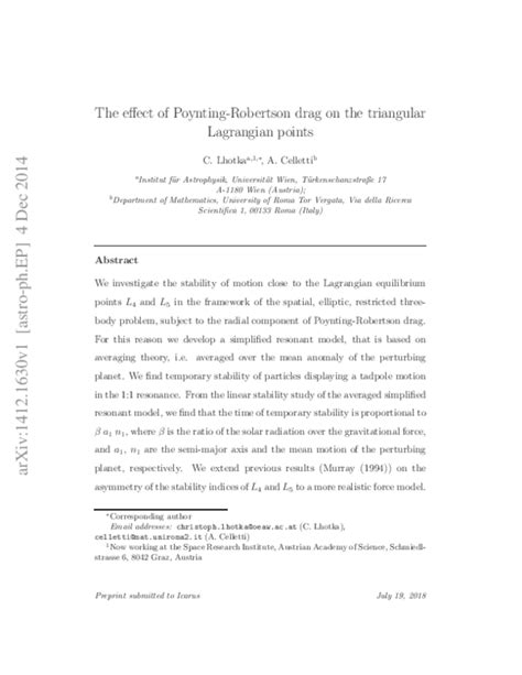 pdf the effect of poynting robertson drag on the triangular