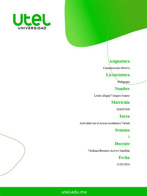 Actividad Colaborativa Semana 2 Leslie Abigail Vázquez Suárez Pdf Comunicación