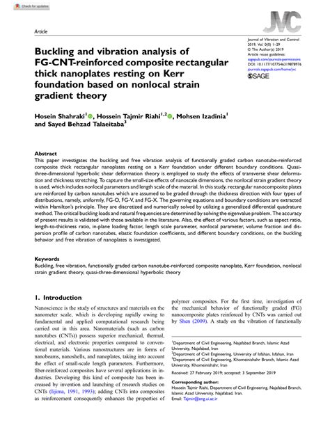 Pdf Buckling And Vibration Analysis Of Fg Cnt Reinforced Composite
