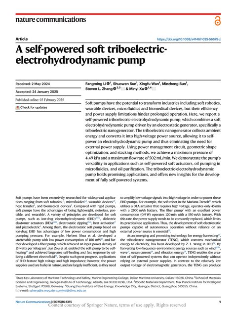 Pdf A Self Powered Soft Triboelectric Electrohydrodynamic Pump