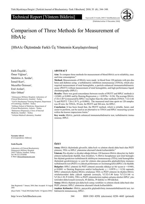 Comparison Of Three Methods For Measurement Of Hba1c