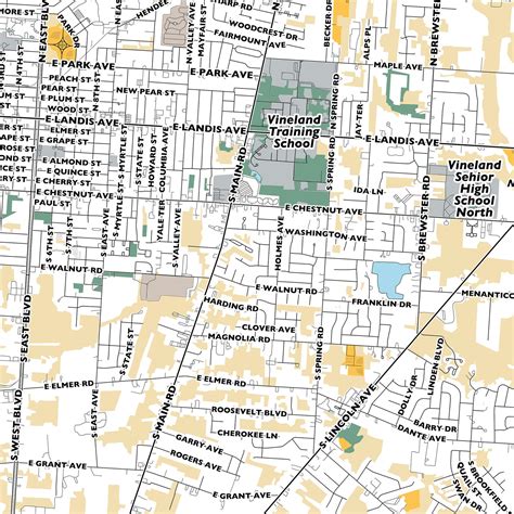 Vineland New Jersey Map Print Street Names City Art Etsy