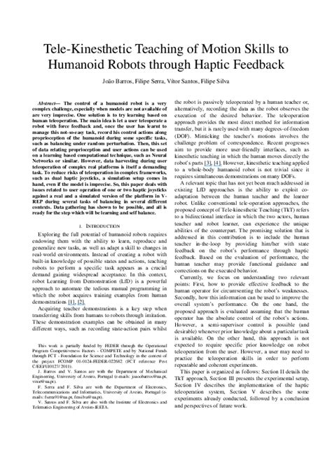 Pdf Tele Kinesthetic Teaching Of Motion Skills To Humanoid Robots