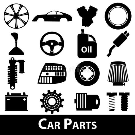 Vector Black Car Parts Icons Set Stock Vector Illustration Of Pictogram Plug 36163184