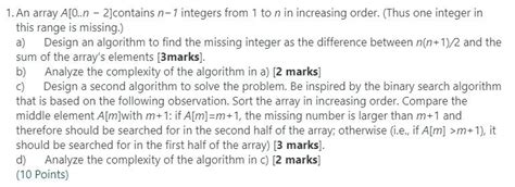 Solved 1 An Array A On 2 Contains N 1 Integers From 1
