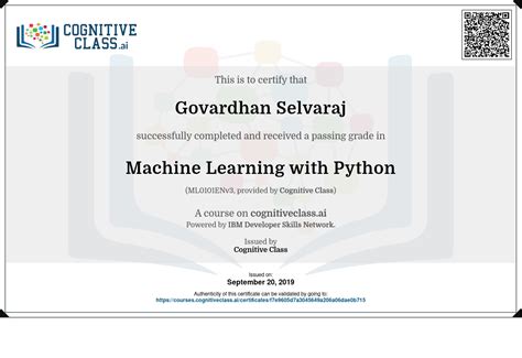 Cognitive Class ML0101ENv3 Certificate CognitiveClass