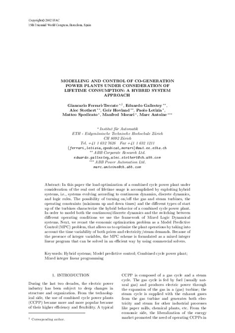 Pdf Modelling And Control Of Co Generation Power Plants Under Consideration Of Lifetime