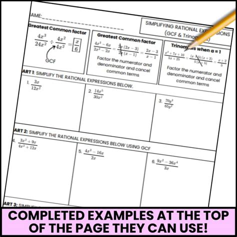 Simplifying Rational Expressions Guided Notes Worksheet And Practice