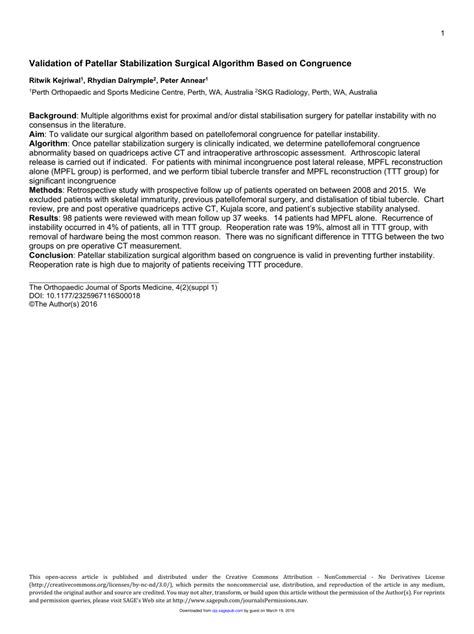 Pdf Validation Of Patellar Stabilization Surgical Algorithm Based On