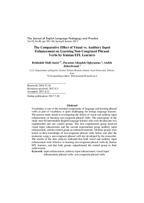 Pdf The Comparative Effect Of Visual Vs Auditory Input Enhancement On The Learning Of Non