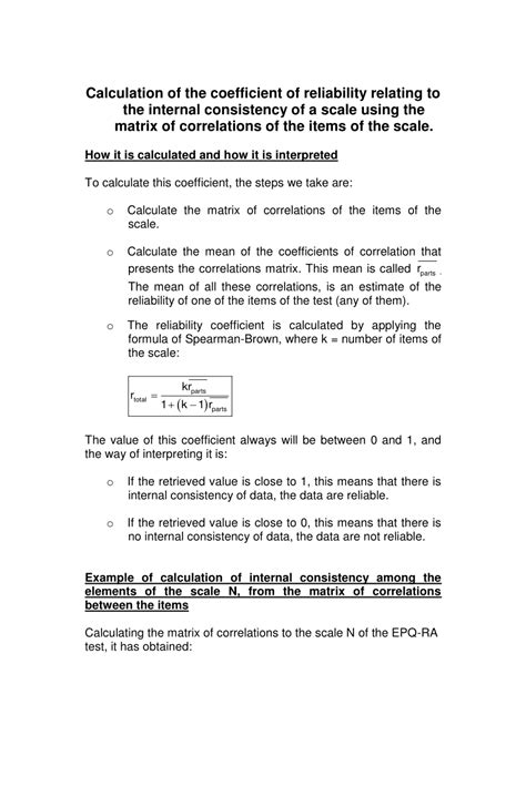 Pdf Calculation Of The Coefficient Of Reliability Relating To The Internal Consistency Of A