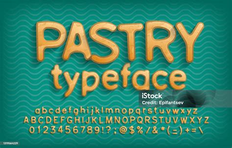 페이스트리 알파벳 글꼴 만화 쿠키 문자 숫자와 문장 부호 대문자 및 소문자 그림자에 대한 스톡 벡터 아트 및 기타 이미지