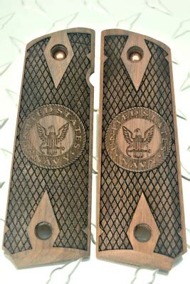 United States Navy Usn Shield Laser Carved American Walnut 1911 Grips