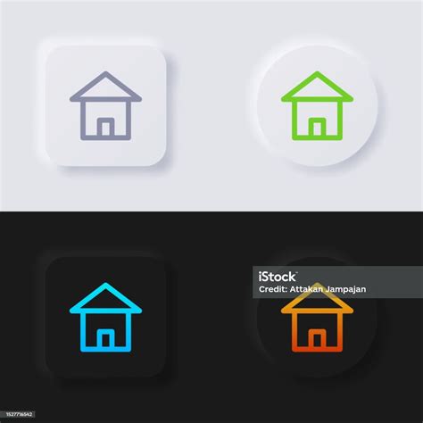 하우스 심볼 버튼 아이콘 세트 웹 디자인 응용 프로그램 Ui 등을 위한 다색 뉴모피즘 버튼 소프트 Ui 디자인 버튼 벡터 3차원 형태에 대한 스톡 벡터 아트 및 기타 이미지