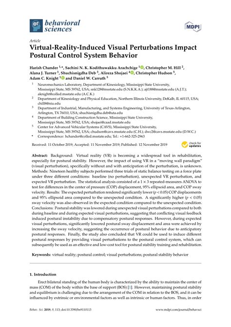 Pdf Virtual Reality Induced Visual Perturbations Impact Postural Control System Behavior