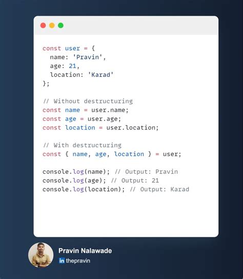 Pravin Nalawade On Linkedin Javascript Destructuring Webdevelopment