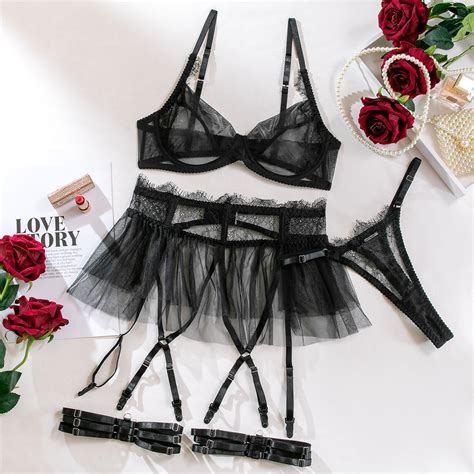 Yimunancy Mesh Patchwork Lingerie Set 3 Color Women Bra Panty
