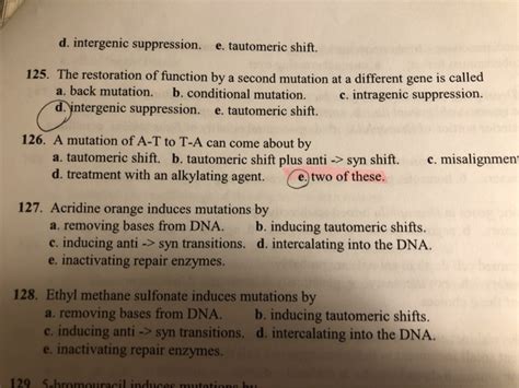 Solved D Intergenic Suppression E Tautomeric Shift 125