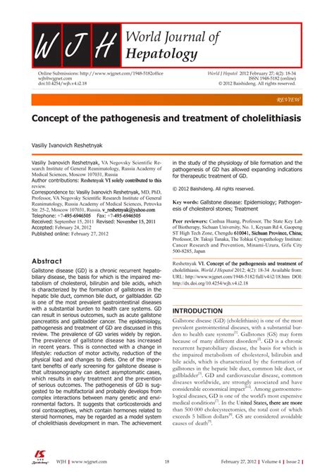 Pdf Concept Of The Pathogenesis And Treatment Of Cholelithiasis