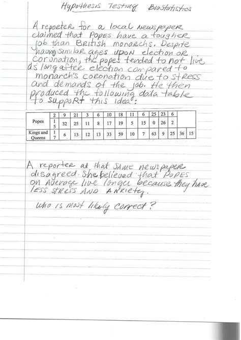 Answered Hypothesis Testing Biostatistics A Bartleby